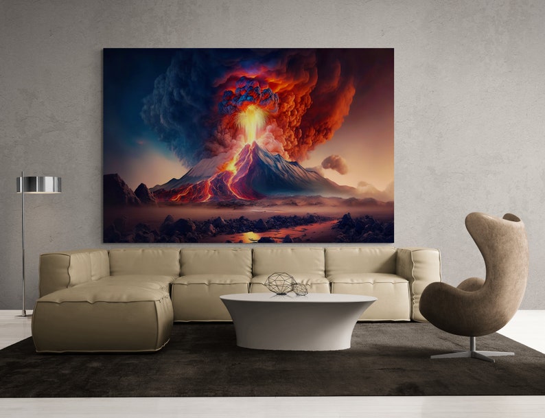 Art mural volcan, volcan en éruption, fureur volcanique, montagne de ...