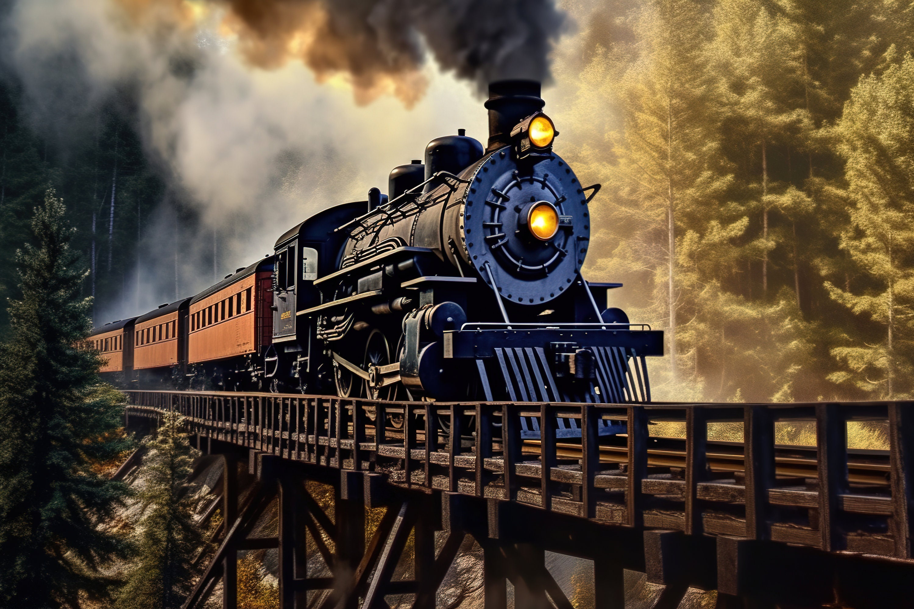 Collage Image Train, Train Decor Art, Vintage Locomotive, Railroad Wall ...