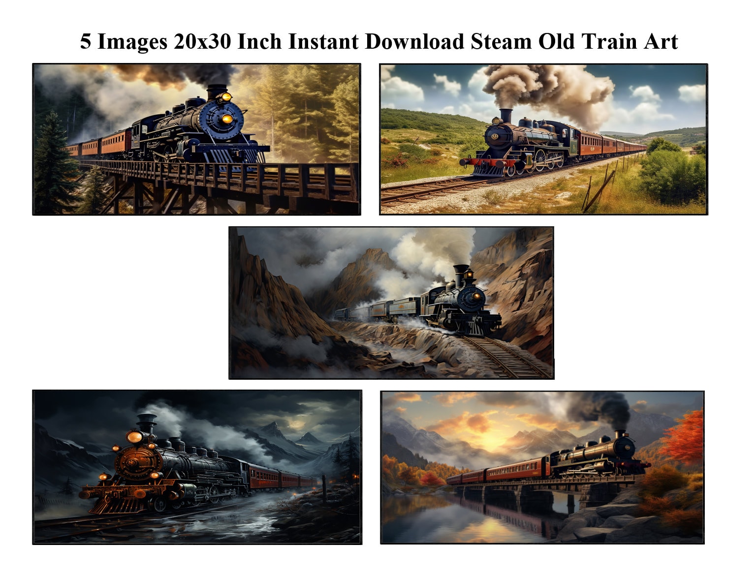 Collage Image Train, Train Decor Art, Vintage Locomotive, Railroad Wall ...