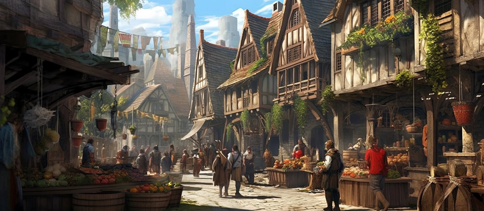 Wall Art Street Market, Medieval Town, Gift Ideas for Home, Modern Wall ...