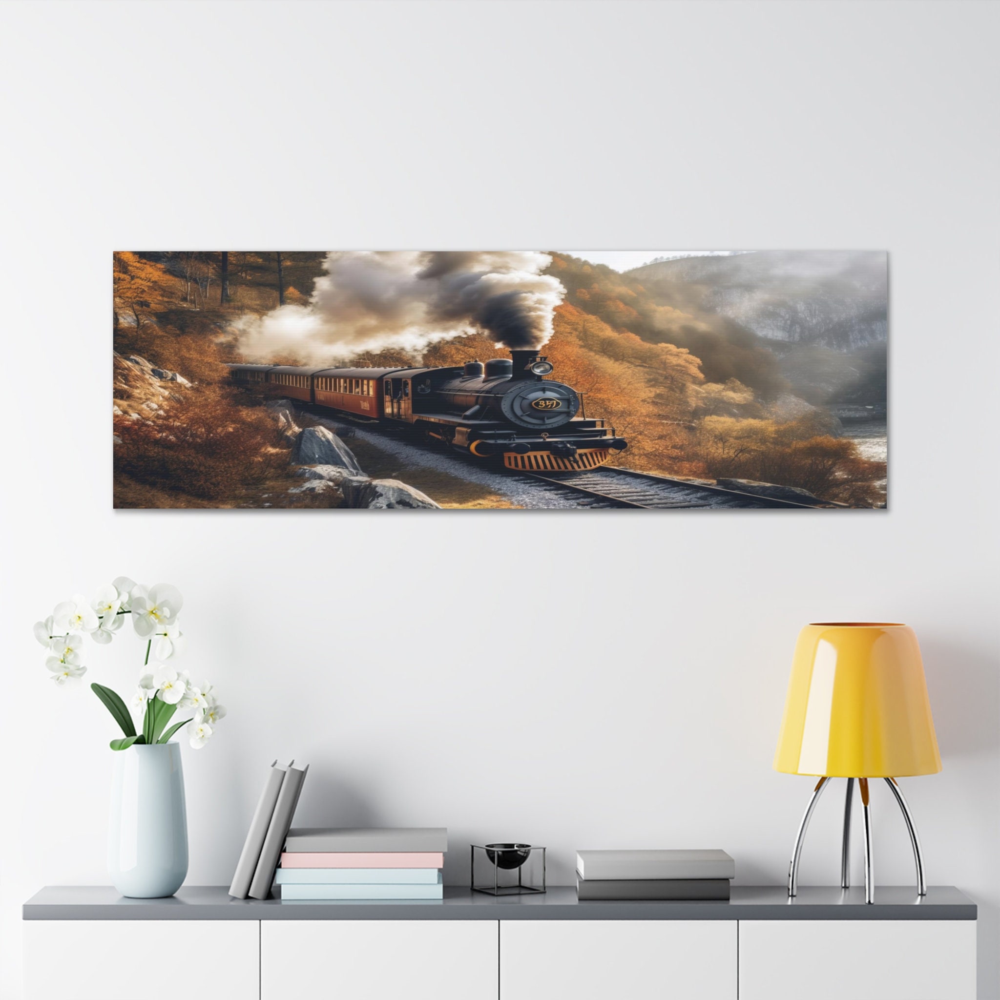 Train Decor Art, Vintage Locomotive, Gift Ideas for Home, Railroad Wall ...