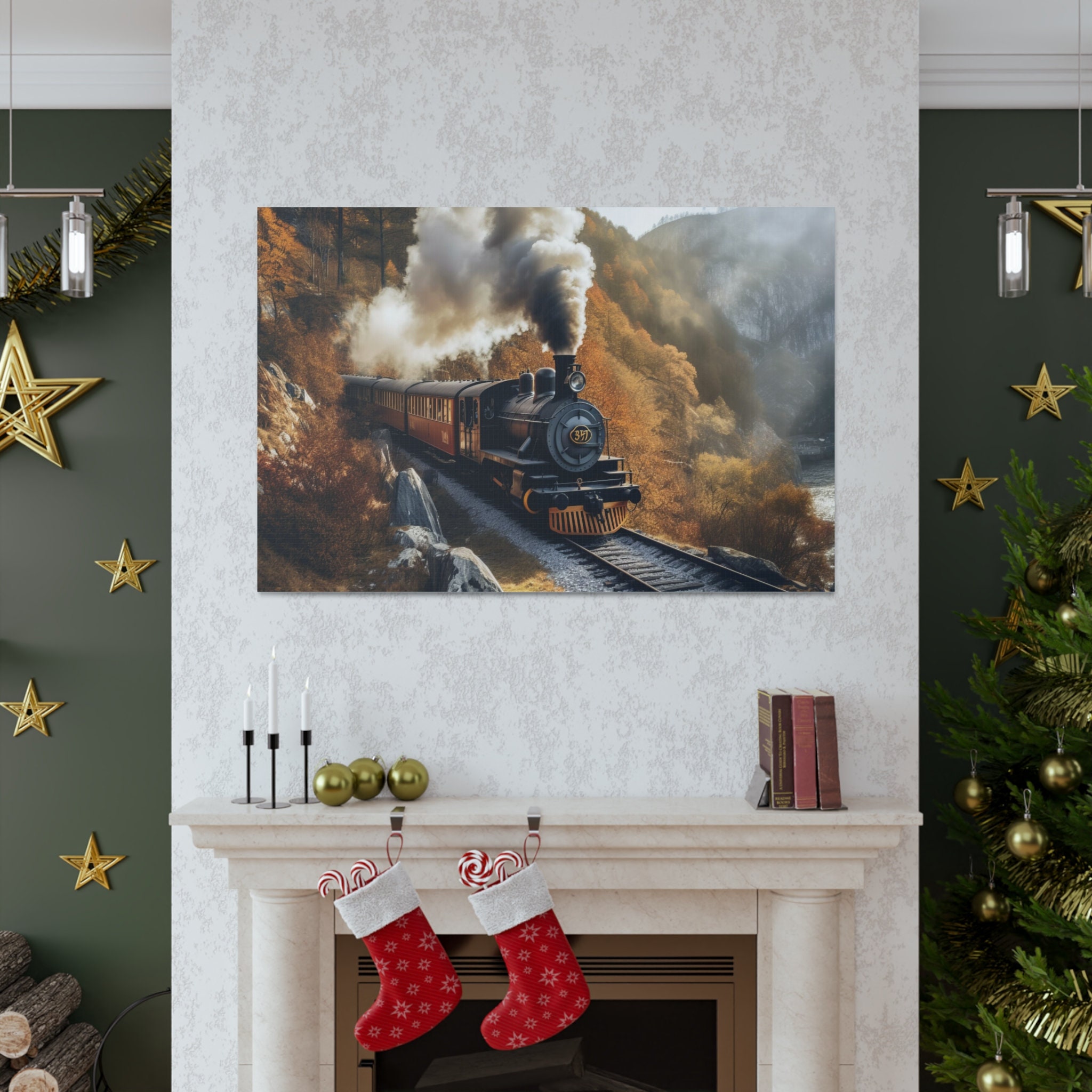 Train Decor Art, Vintage Locomotive, Gift Ideas for Home, Railroad Wall ...