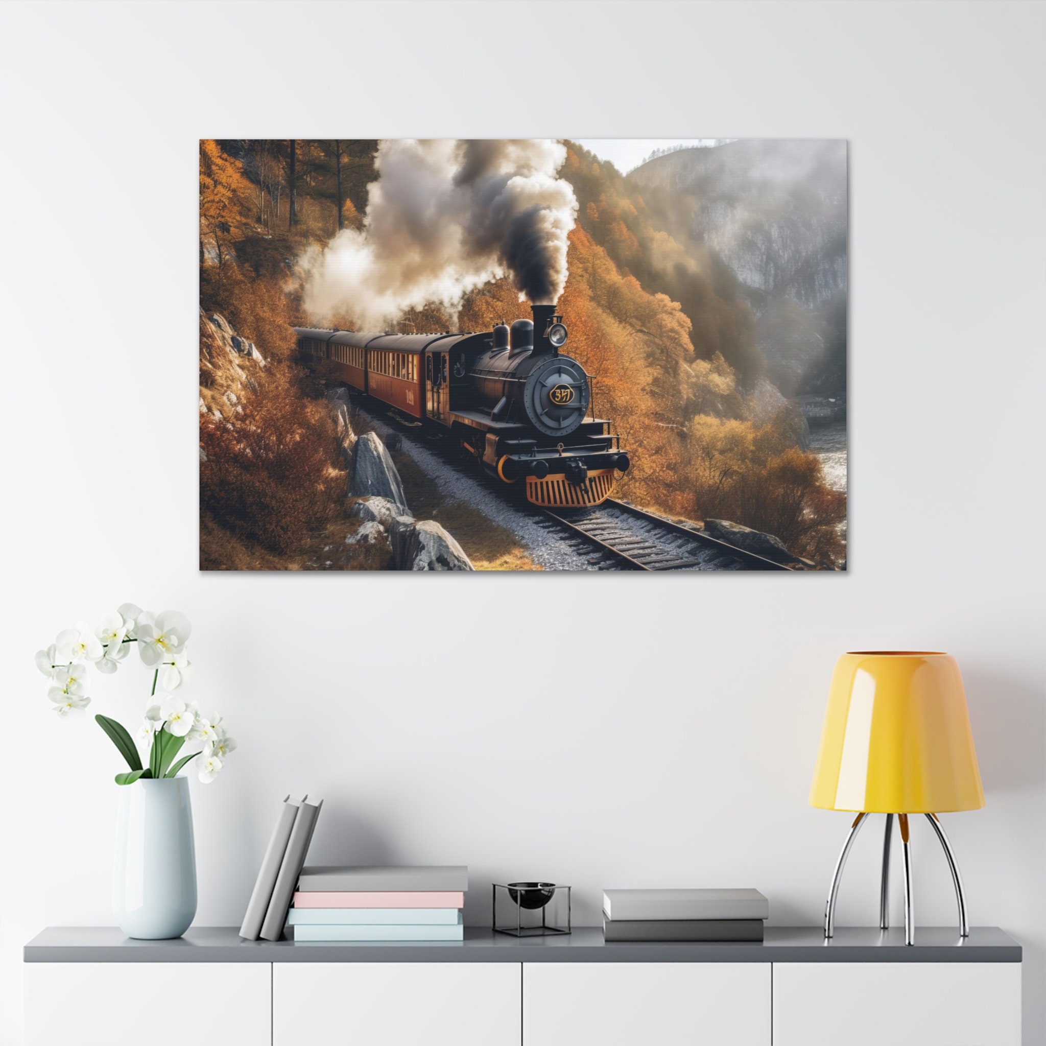 Train Decor Art, Vintage Locomotive, Gift Ideas for Home, Railroad Wall ...