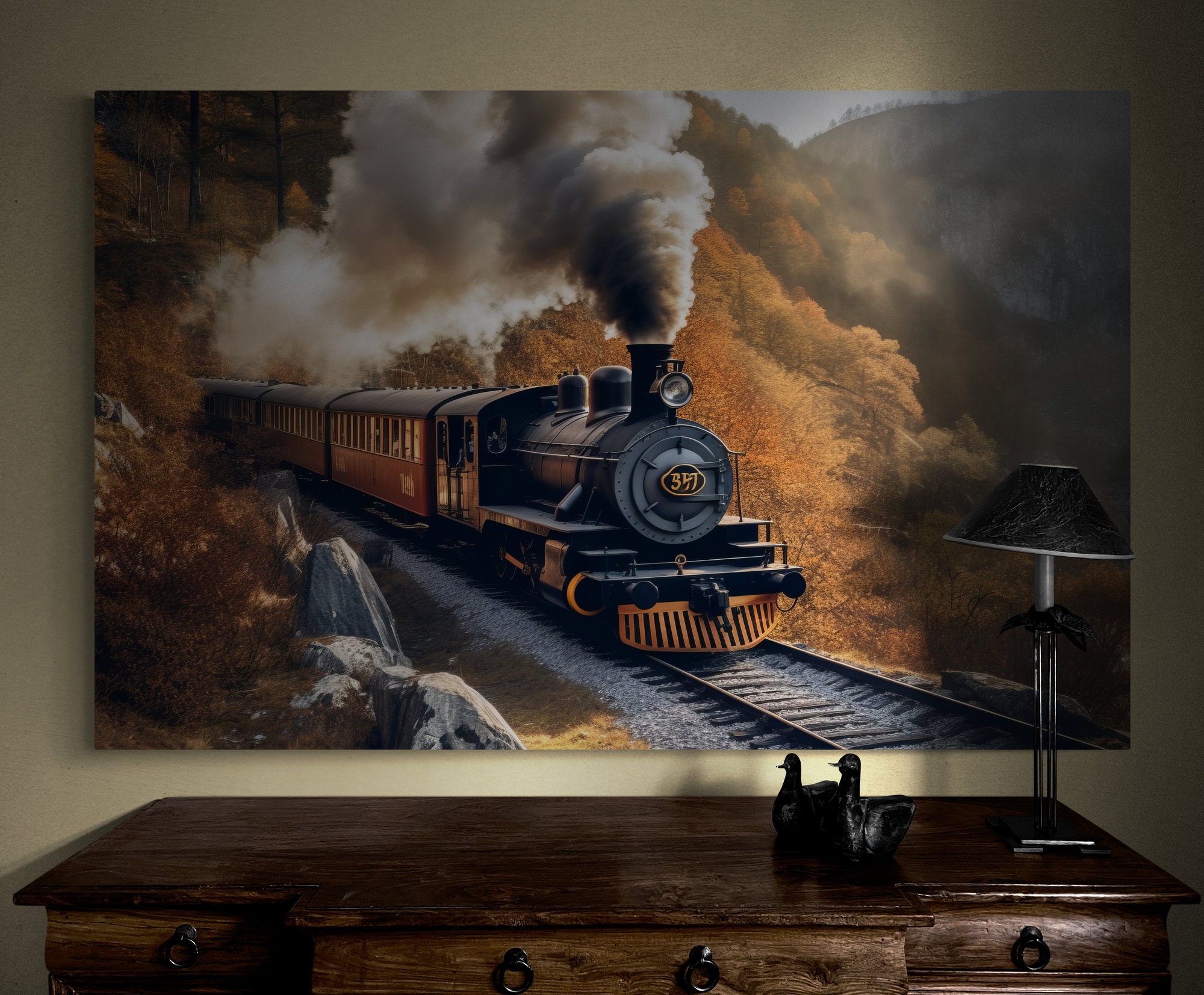 Train Decor Art, Vintage Locomotive, Gift Ideas for Home, Railroad Wall ...