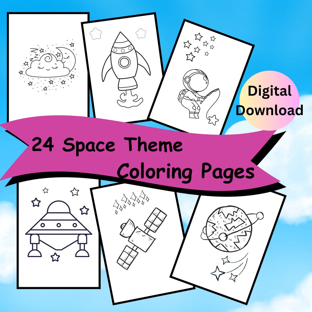 24 Space Theme Coloring Pages Coloring Book Digital - Etsy