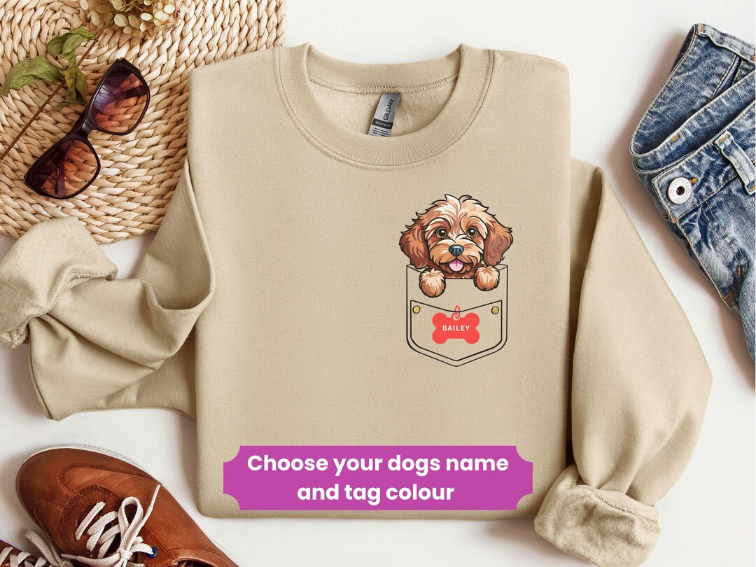 Cavapoo Pocket Sweatshirt, Dog Lovers Gift, Dog Mum, Pocket Dog Face ...