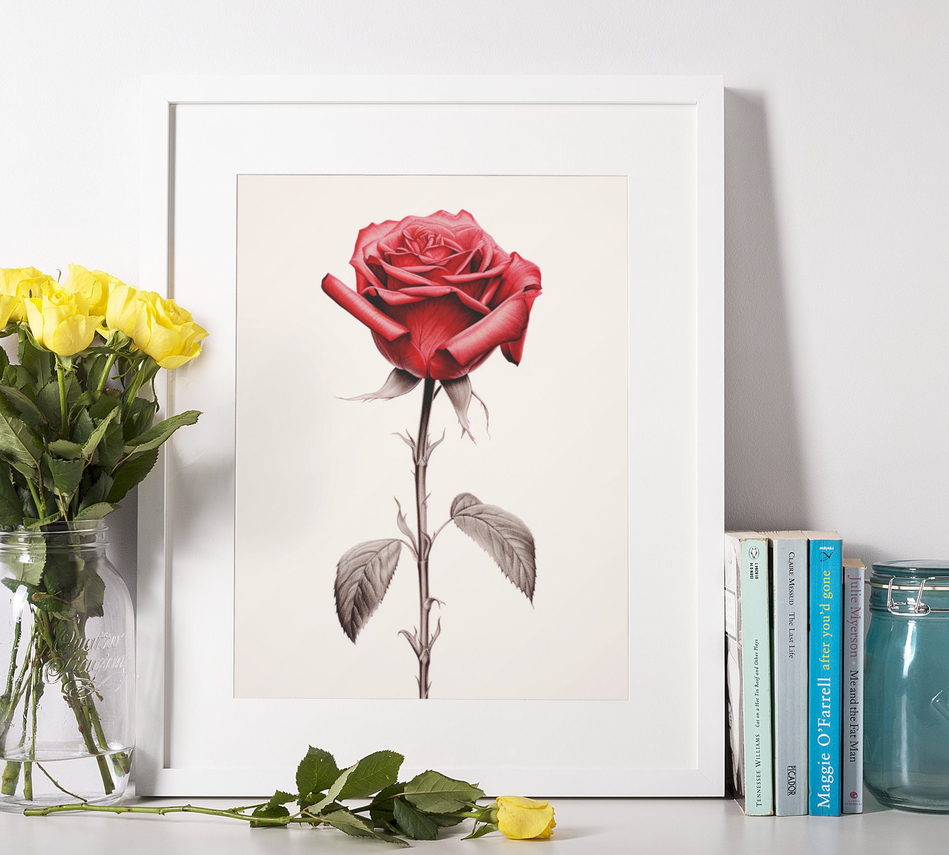 Printable Red Rose Drawing, Downloadable Flower Image, Downloadable ...