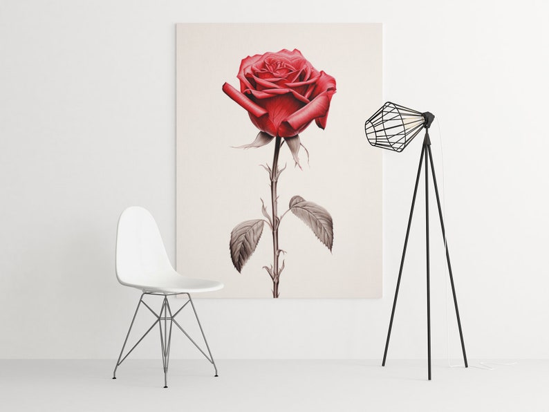 Printable Red Rose Drawing, Downloadable Flower Image, Downloadable ...