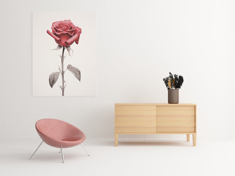 Printable Red Rose Drawing, Downloadable Flower Image, Downloadable ...