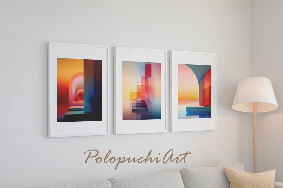 Triptych of Abstract Paintings for Decoration, Digital Art to Download ...
