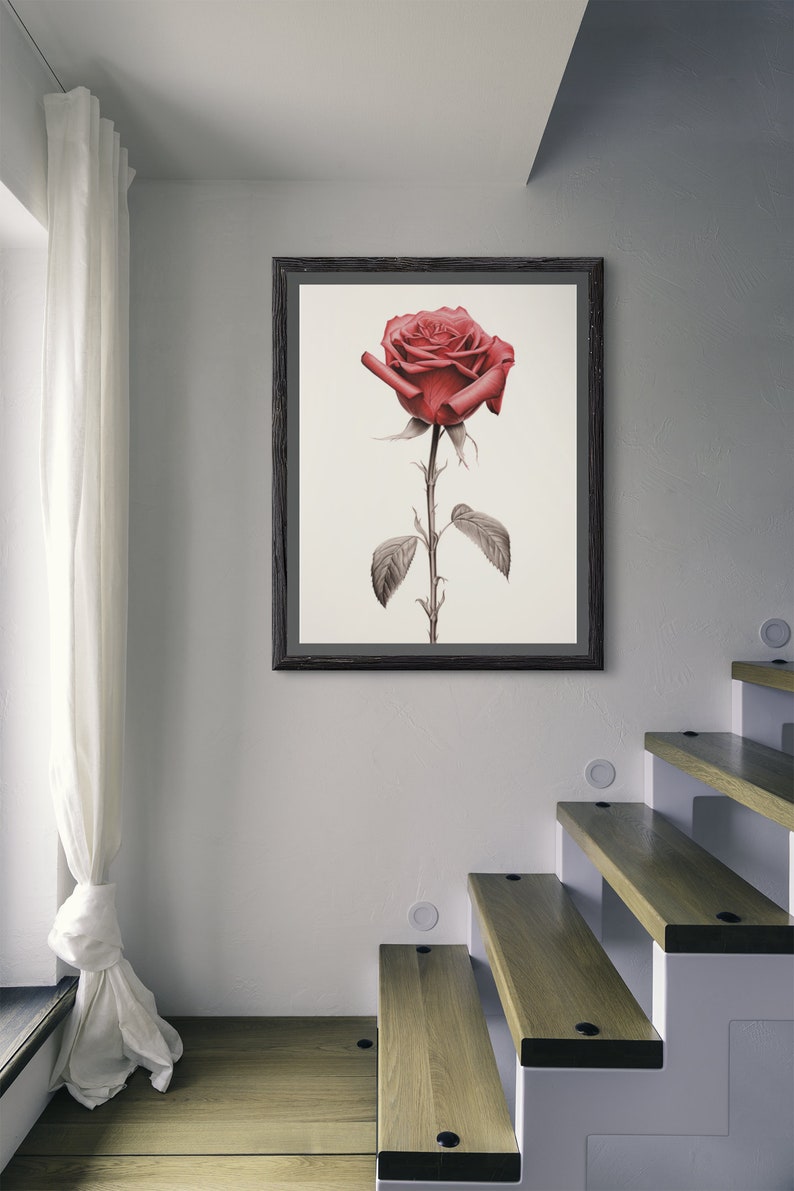 Printable Red Rose Drawing, Downloadable Flower Image, Downloadable ...