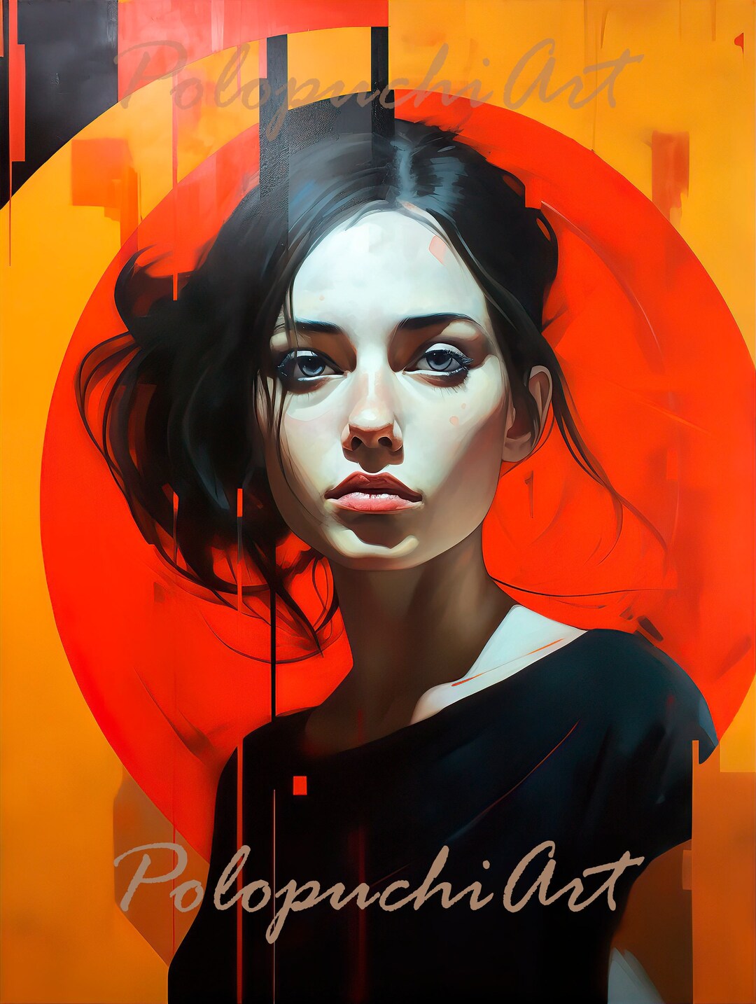 Girl Portrait With Red Background, Digital Art for Download, Printable ...