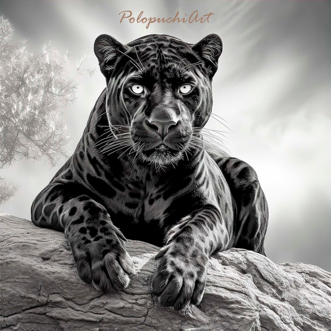 Black and White Panther Drawing to Download and Print, Digital Art for ...