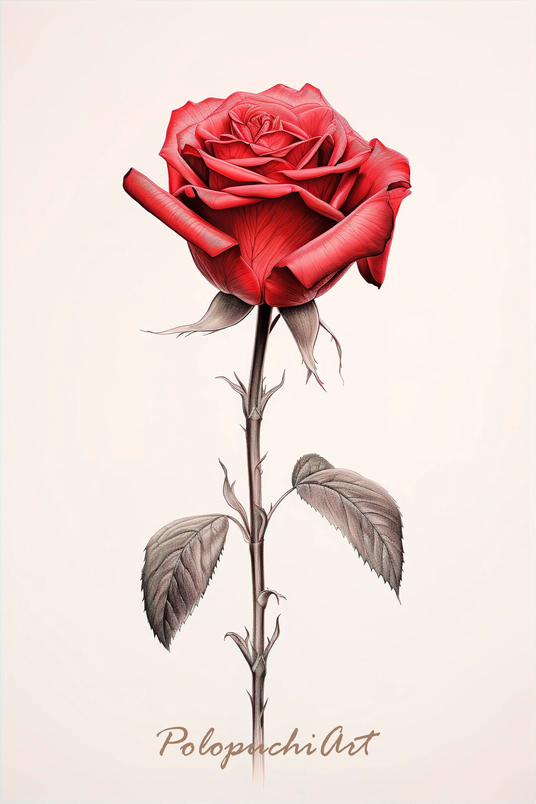 Printable Red Rose Drawing, Downloadable Flower Image, Downloadable ...
