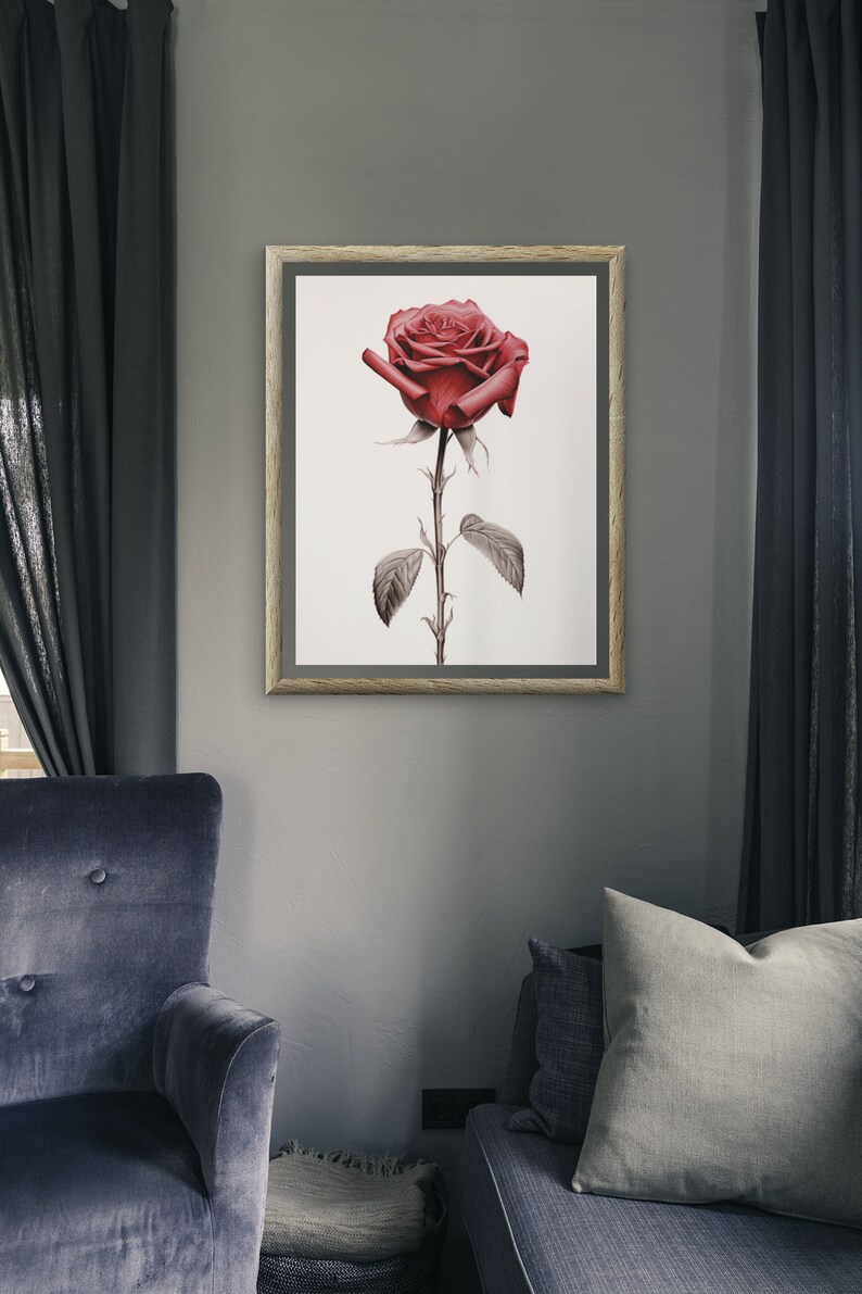 Printable Red Rose Drawing, Downloadable Flower Image, Downloadable ...