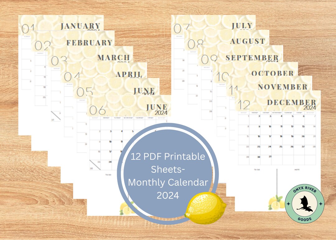 Lemon Citrus Monthly Calendar 2024 PDF Printable, Planner Printable - Etsy