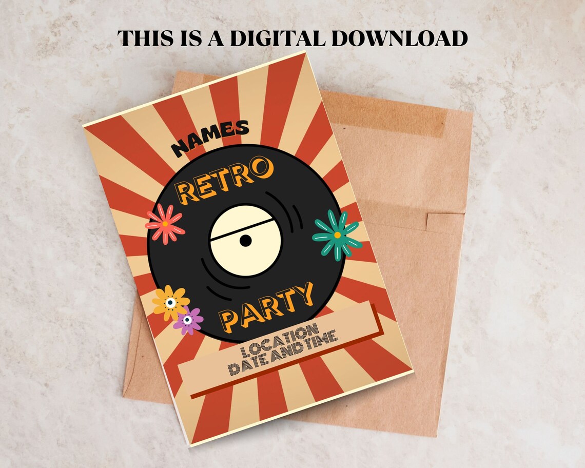 Editable Retro Party Invitation Customizable Groovy Birthday - Etsy