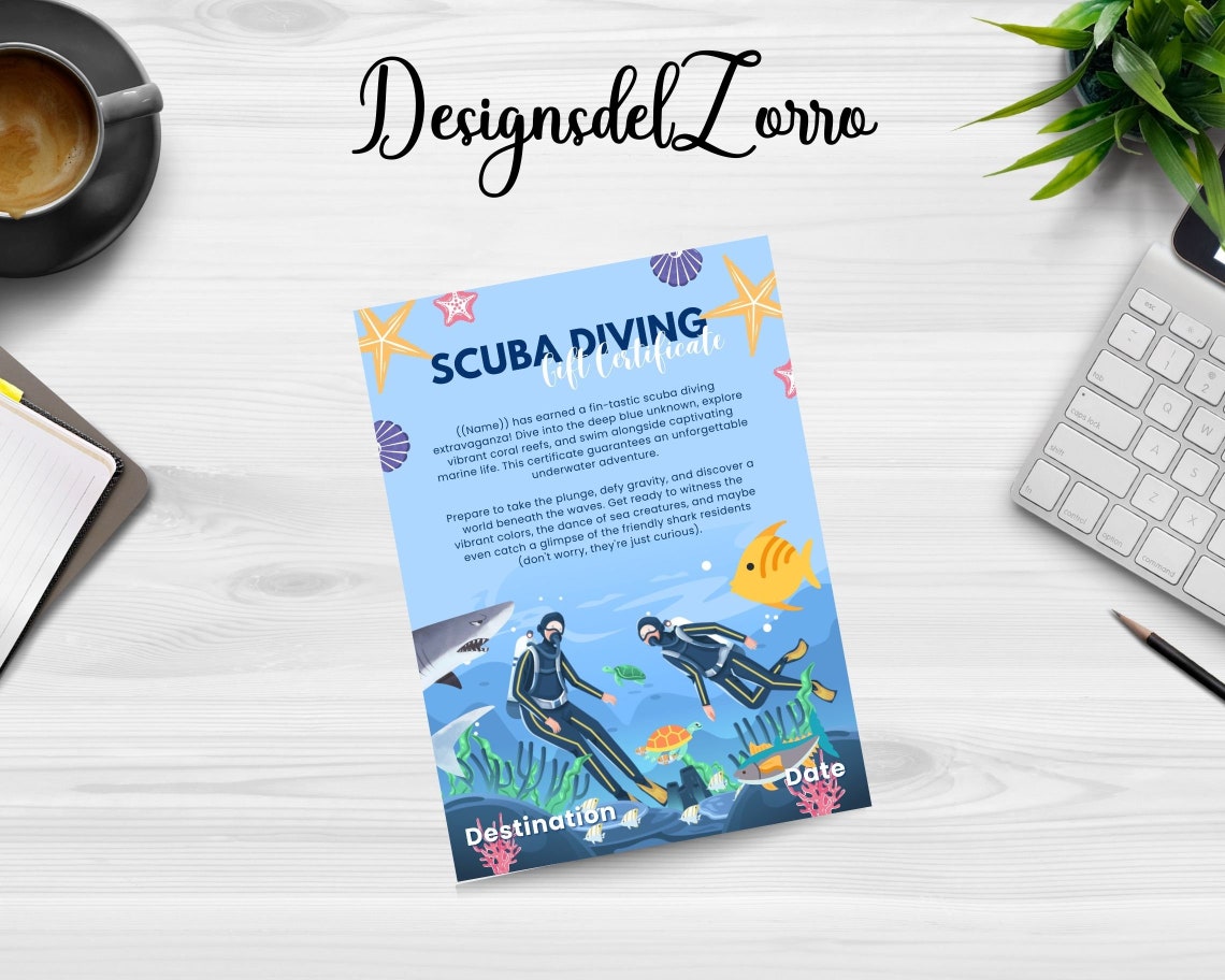 Editable Scuba Diving Gift Certificate, Customizable Invite, DIY ...