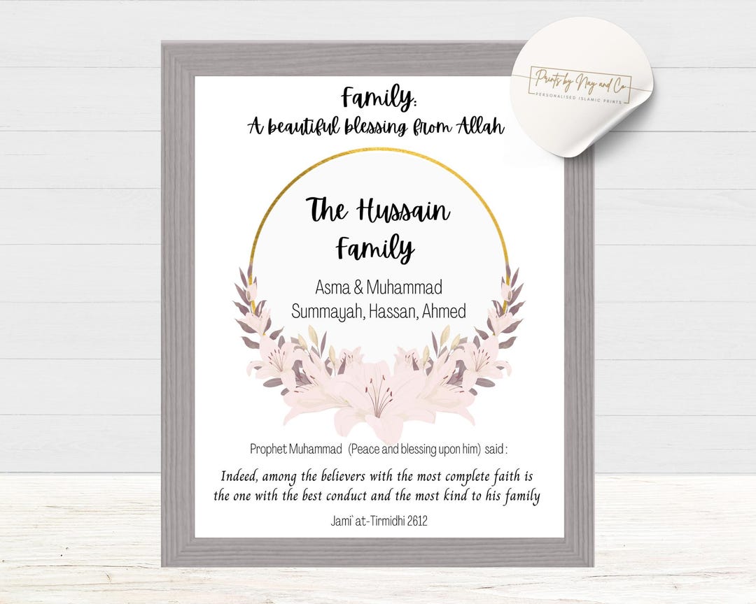Islamic Family Print Custom Family Print Framed Family Art Family Name ...