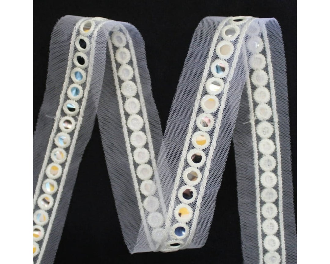 White Mirror Work Lace Trim by the Yard, Mirror With Thread Work Lace ...