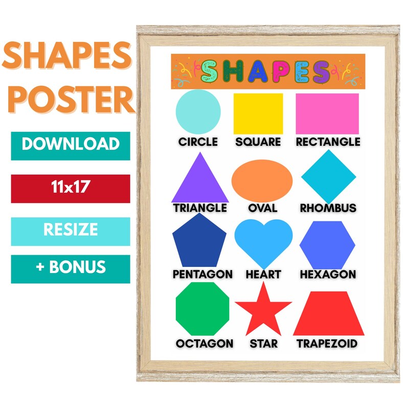 Shapes Poster + Tracing Worksheets | Preschool Printables, Kindergarten ...
