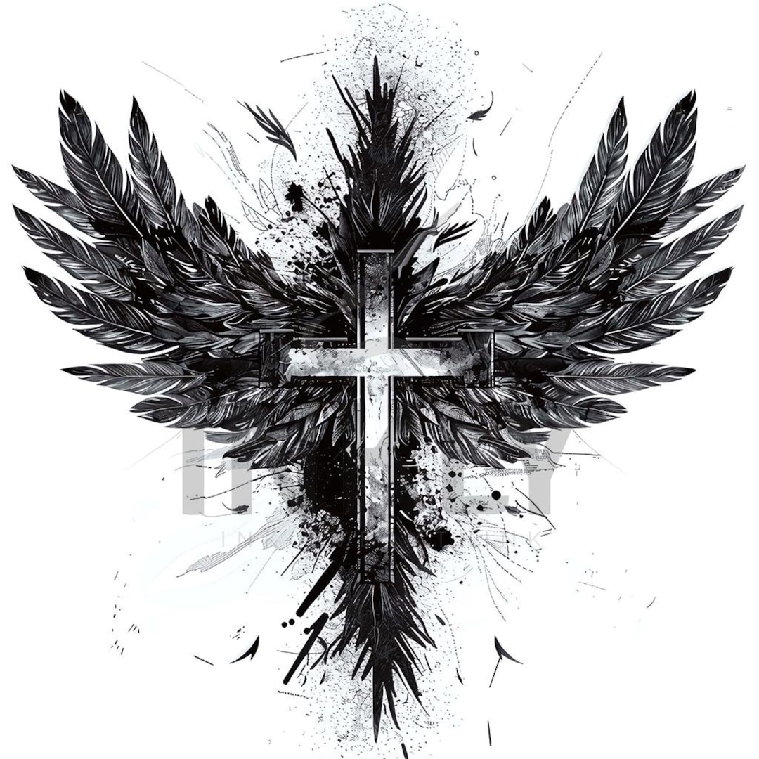 Disegni Di Tatuaggi Con Croce E Ali Per Ragazze Laroi 66 Fogli Nero