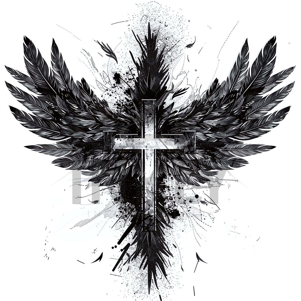 Cross with wings tattoo drawing | Orangetattooshop.com