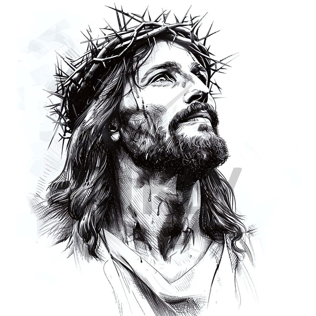 Hopeful Jesus Tattoo Design: High-resolution PNG, SVG Stencil (digital ...