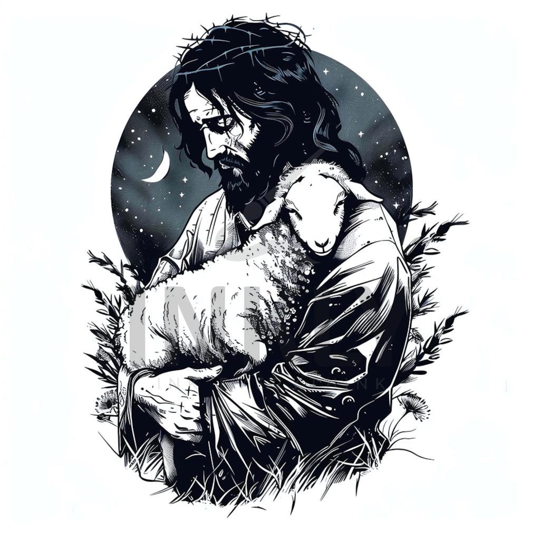 Jesus the Shepherd Tattoo Design: High-resolution PNG, SVG Stencil ...