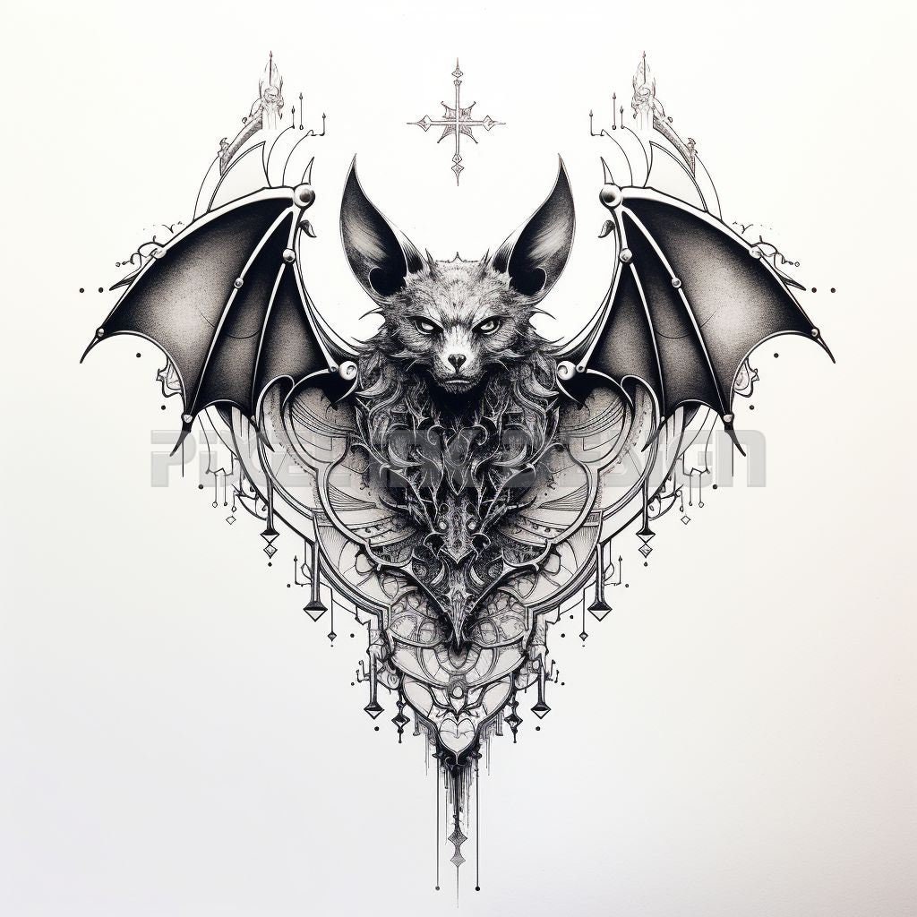Bat Tattoo Design White Background Download Detailed High - Etsy