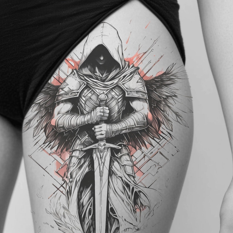 Guardian Angel With a Sword Tattoo Design - Download High Resolution ...