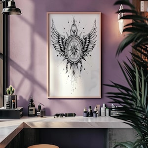 Compass With Wings Tattoo Design - Download High Resolution Digital Art ...