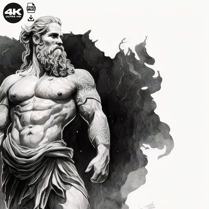 Zeus God of the Sky Tattoo Design Detailed High Resolution Digital Art ...
