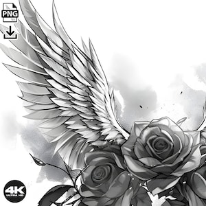 Roses With Wings Tattoo Design - Download High Resolution Digital Art PNG Transparent Background ...