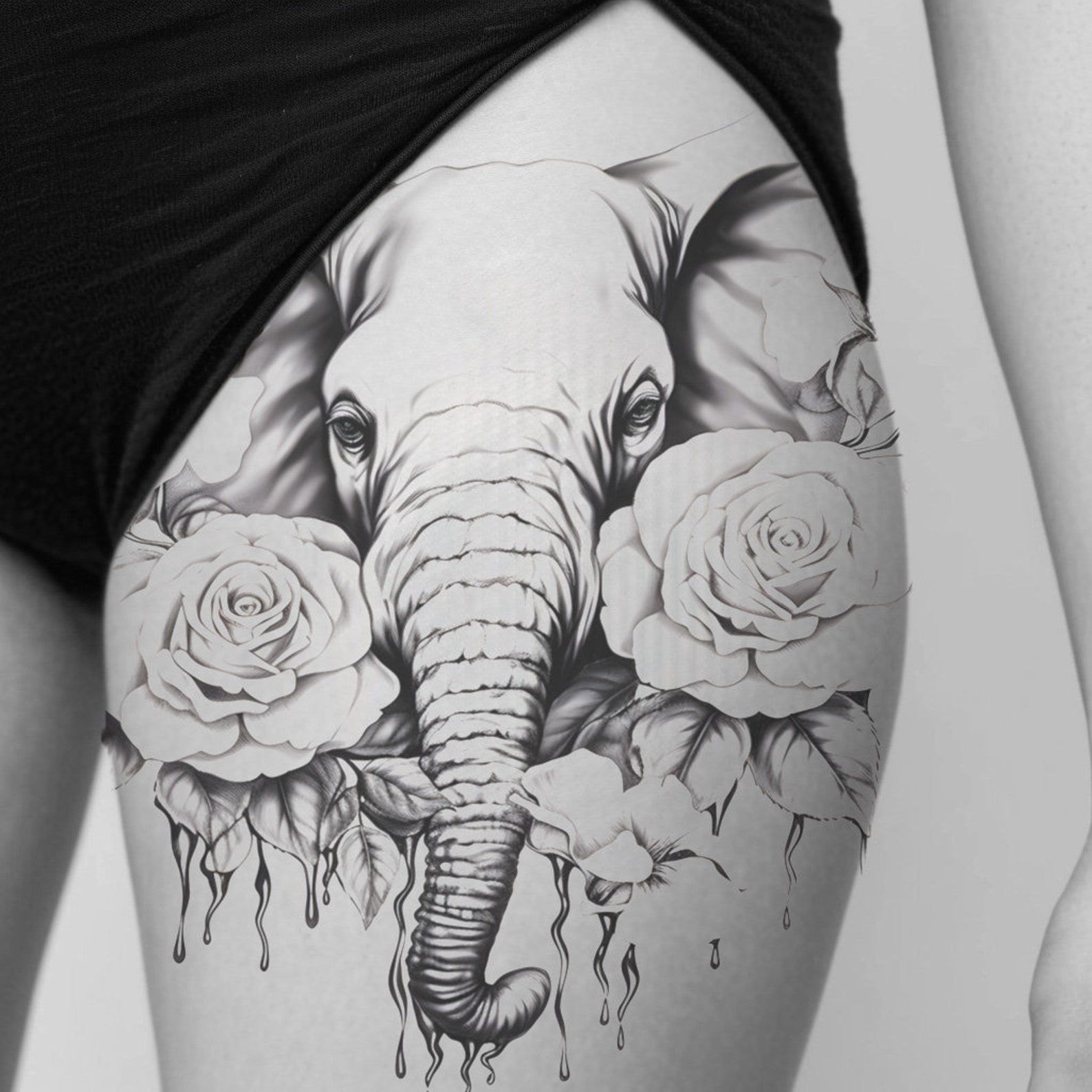 Elephant With Roses Tattoo Design Download High Resolution Digital Art ...