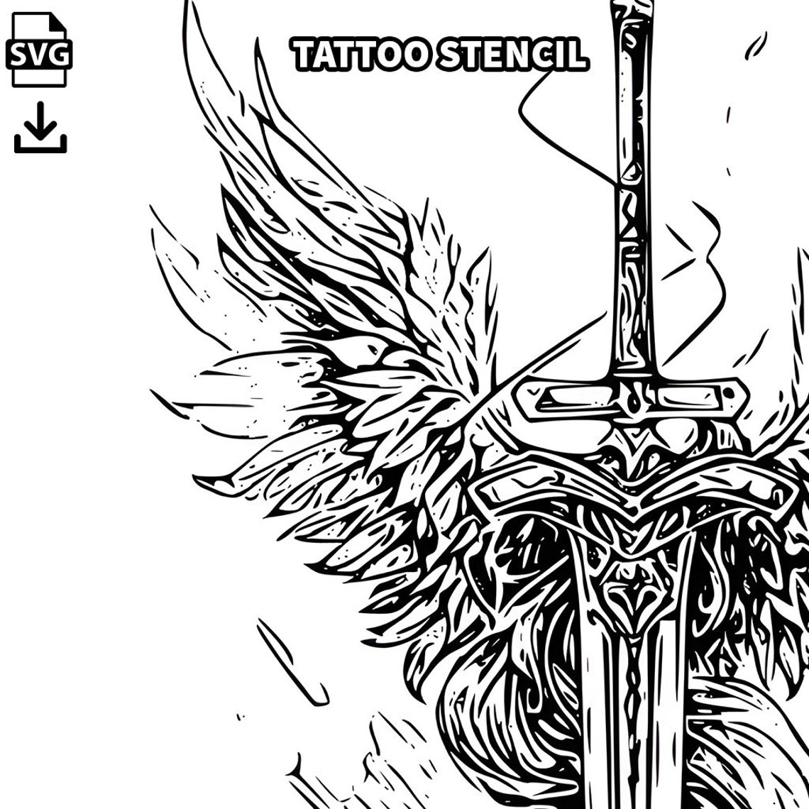 Sword With Wings Tattoo Design Download High Resolution Digital PNG Art ...