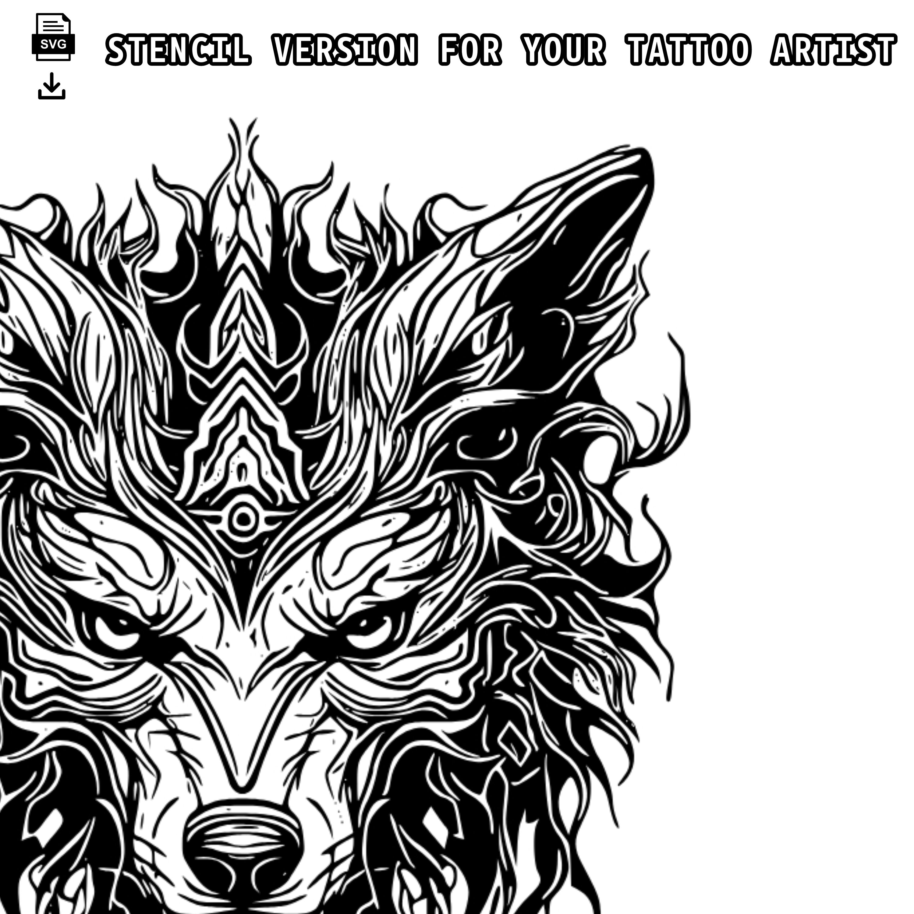 Angry Wolf Ink Style Tattoo Design Detailed High Resolution Digital Art ...