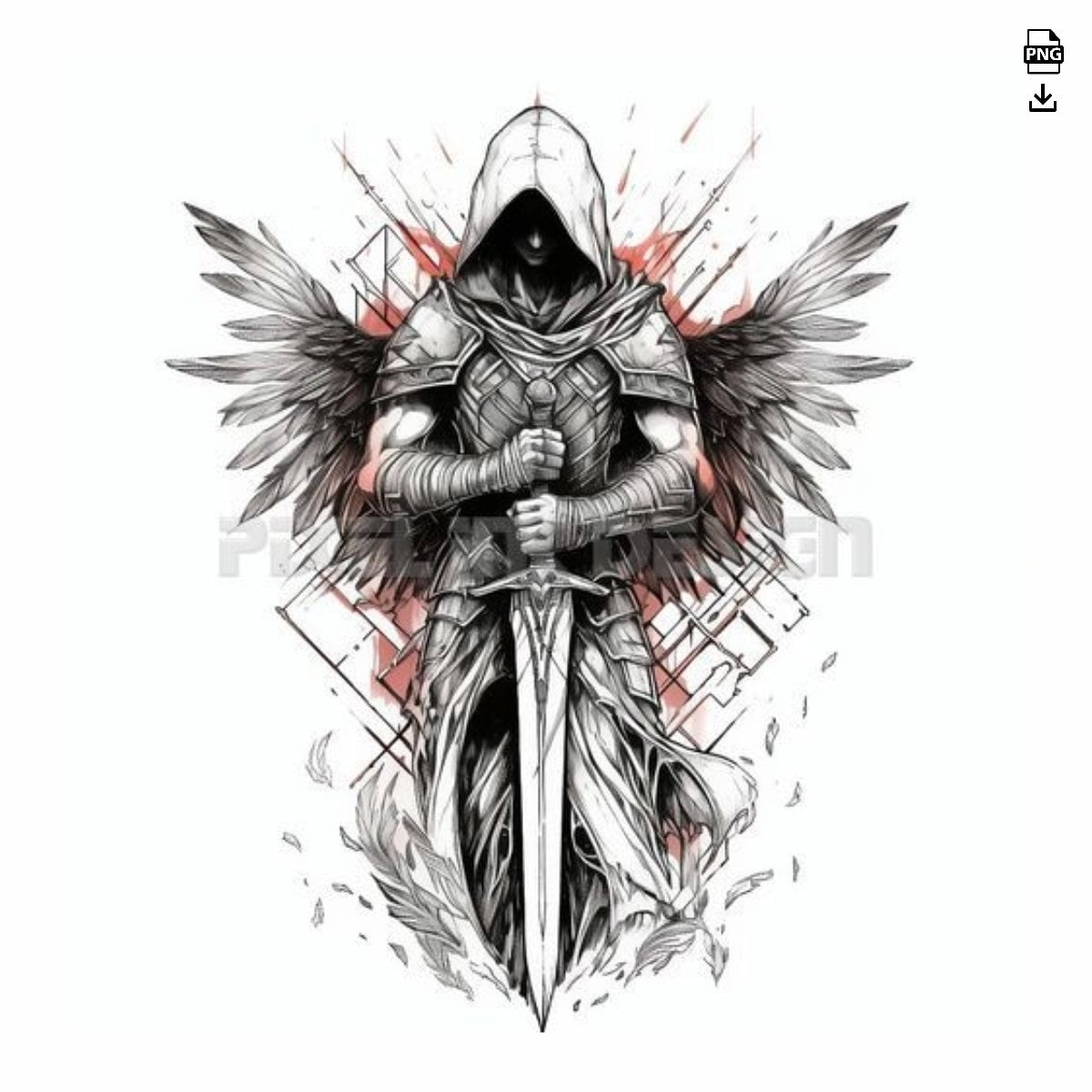 Guardian Angel With a Sword Tattoo Design White Background - Etsy