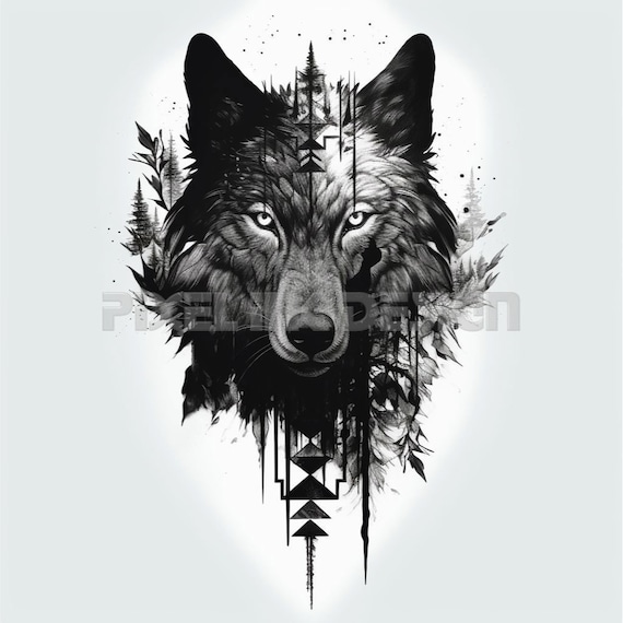 Wolf Face Stencil Tattoo
