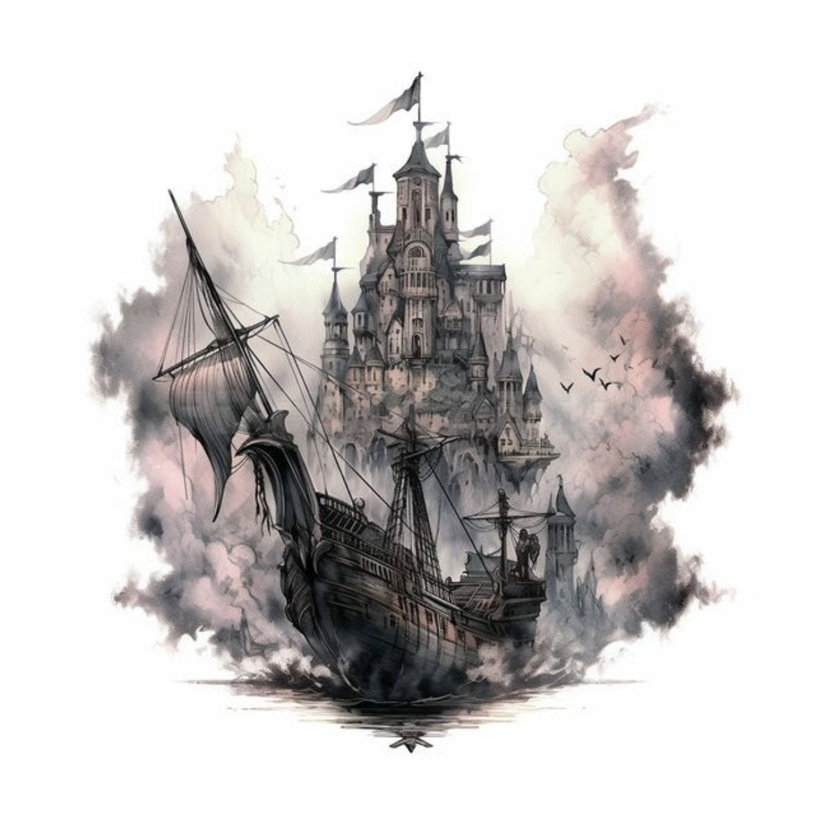 Medieval Ship Tattoo Design Transparent Background Download Detailed ...