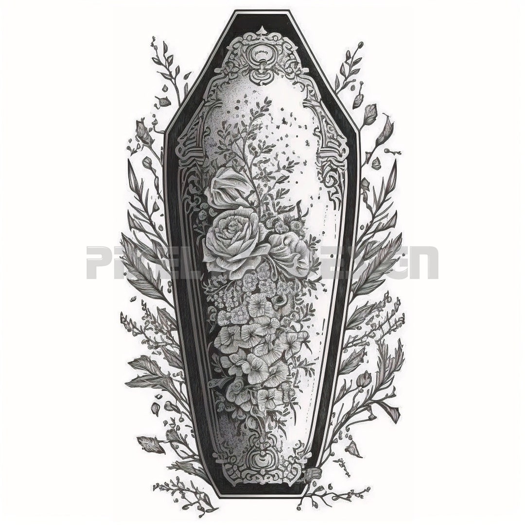 Coffin Tattoo Design Detailed High Resolution Digital Art on White ...