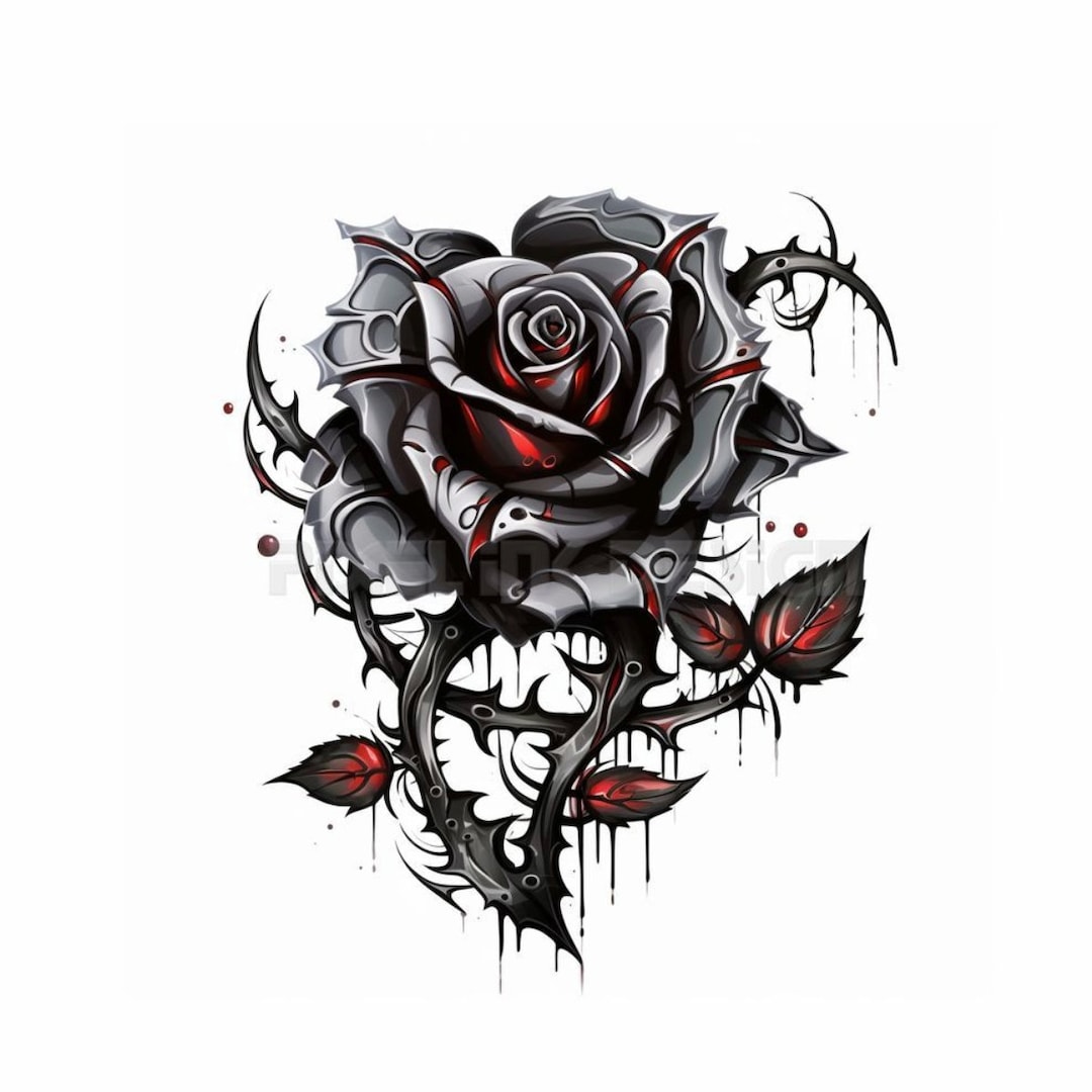 Dark Red Rose Tattoo - White Background - Download High Resolution ...