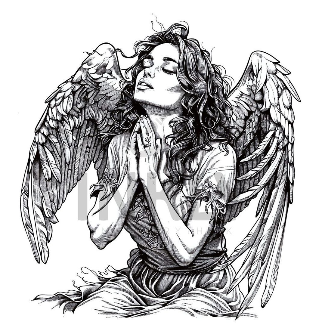 Angel Praying Tattoo Drawings