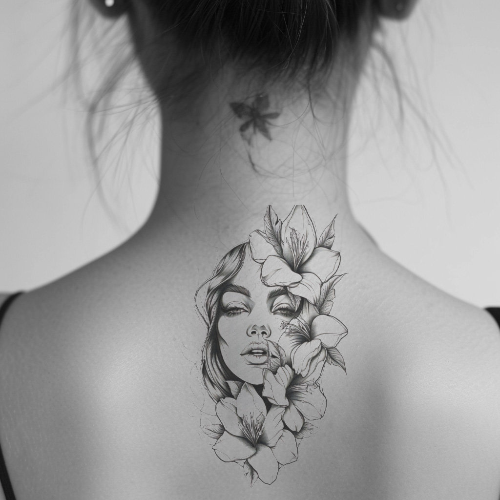 Woman With Flowers Tattoo Design Download High Resolution Digital Art ...