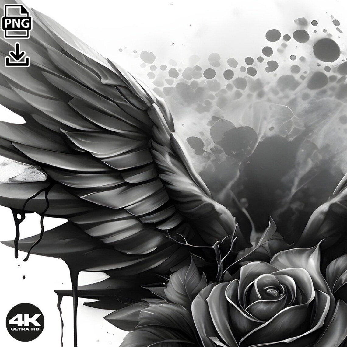 Rose With Wings Tattoo Design Download High Resolution Digital Art PNG ...