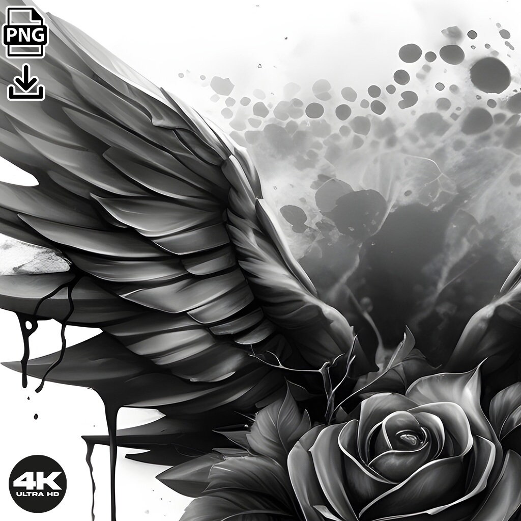 Rose With Wings Tattoo Design Download High Resolution Digital Art PNG ...