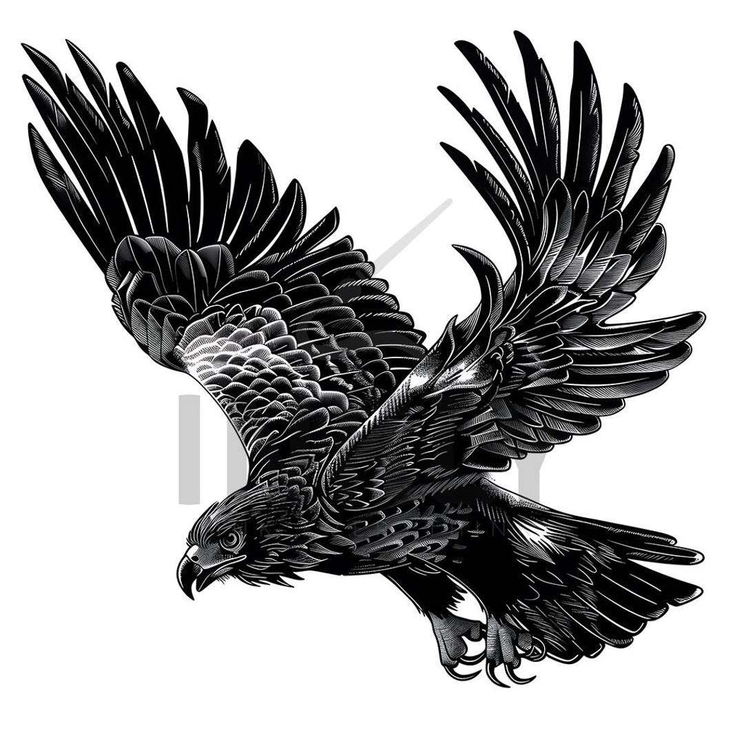 Flying Hawk Tattoo Design - Transparent Background - Download Detailed ...