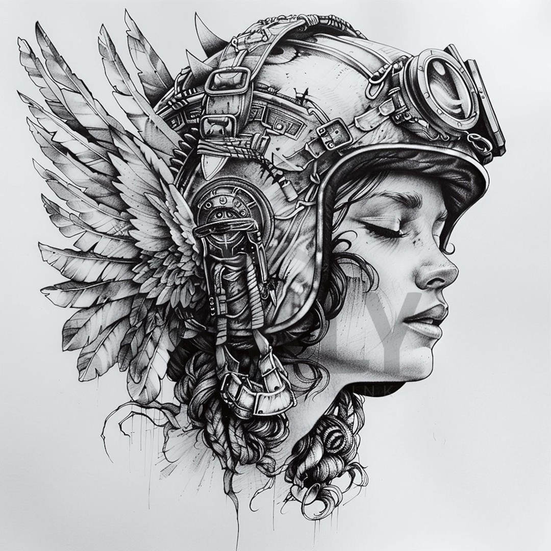 Angel in Helmet Tattoo Design - Download High Resolution Digital Art ...