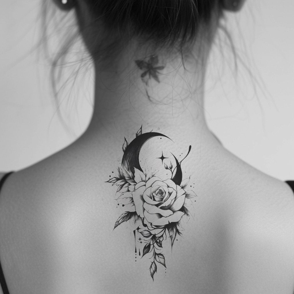 Rose With a Moon Tattoo Design Download High Resolution Digital Art PNG ...