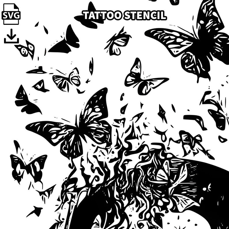 Record Player Tattoo Design: Butterfly Art, Printable Stencil (digital ...